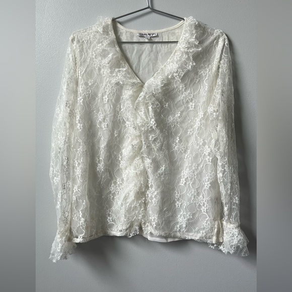 Claudia Richard | Tops | Claudia Richard Lace And Ruffle Blouse | Poshmark